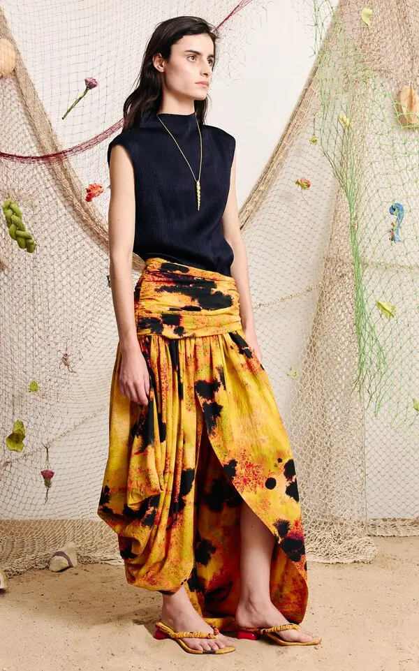 ALEMAIS Salma Draped Silk-blend Midi Skirt