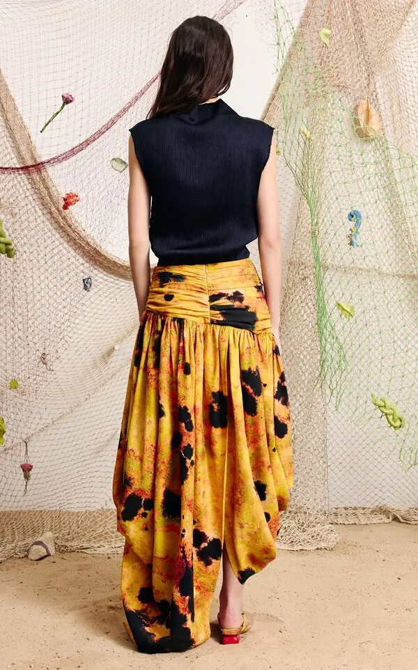 ALEMAIS Salma Draped Silk-blend Midi Skirt