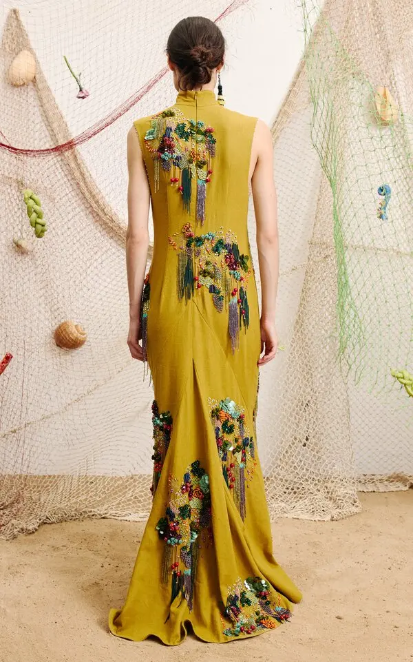 ALEMAIS Florencia Beaded Hemp-cotton Gown