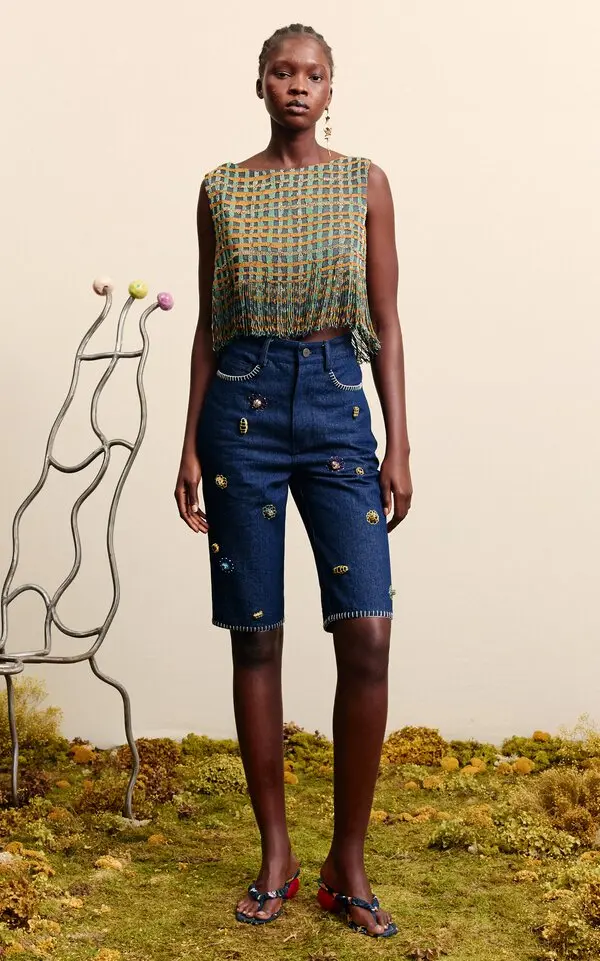 ALEMAIS Alberto Beaded Woven Crop Top