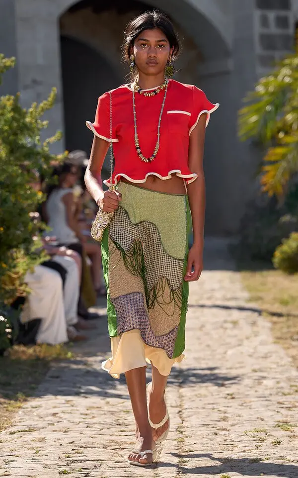 ALEMAIS Antoni Beaded Silk Midi Skirt