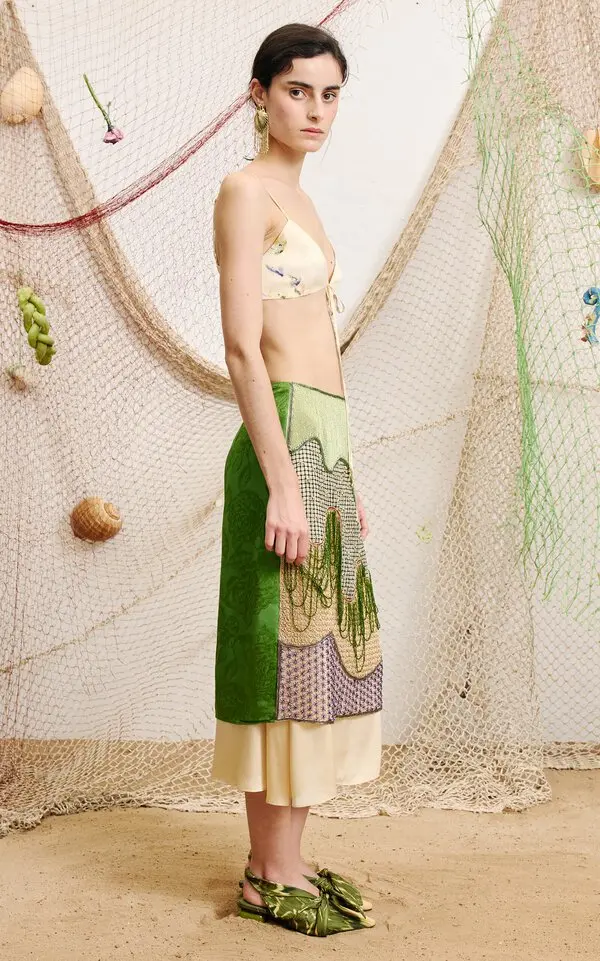 ALEMAIS Antoni Beaded Silk Midi Skirt