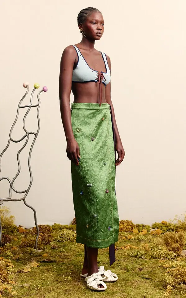 ALEMAIS Manni Embellished Crepe Wrap Skirt