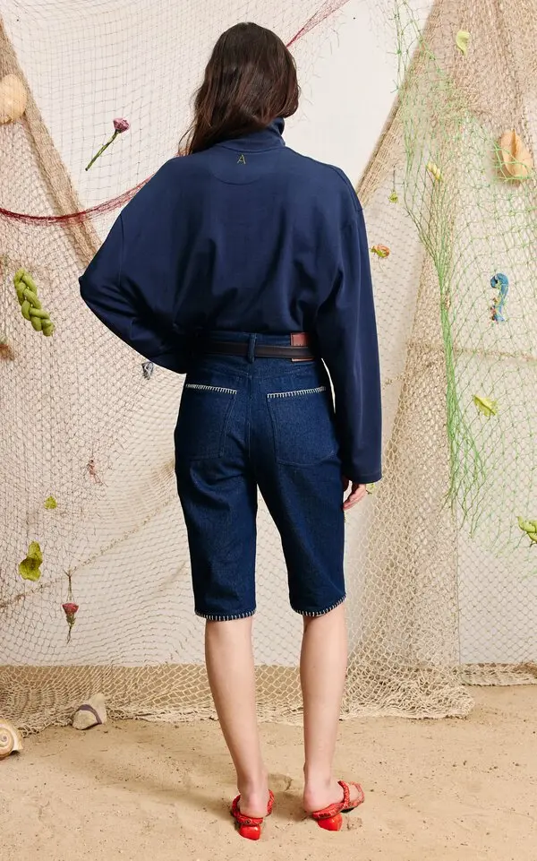 ALEMAIS Celestine Embellished Denim Bermuda Shorts