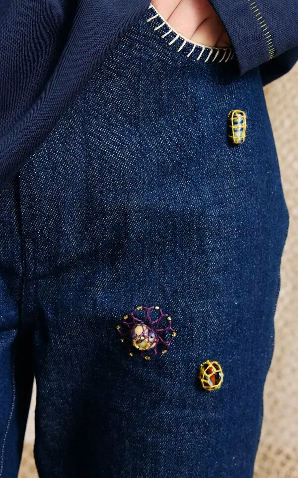 ALEMAIS Celestine Embellished Denim Bermuda Shorts