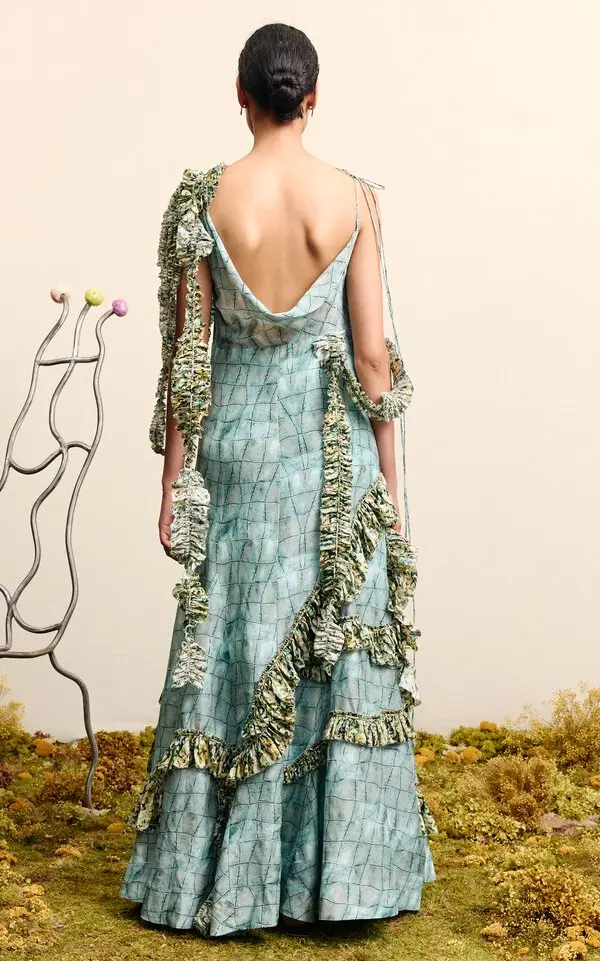 ALEMAIS Sirena Ruffled Linen-silk Gown