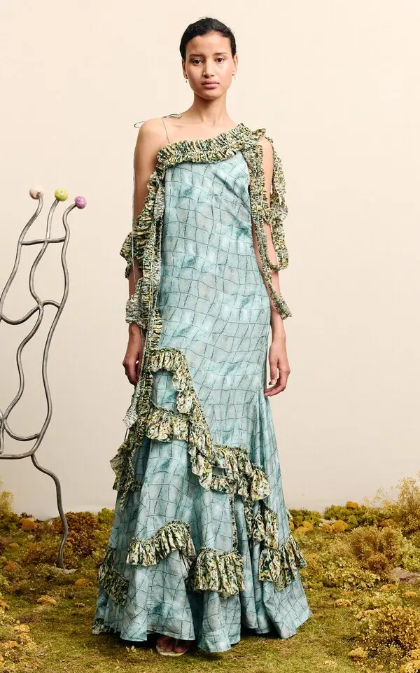 ALEMAIS Sirena Ruffled Linen-silk Gown