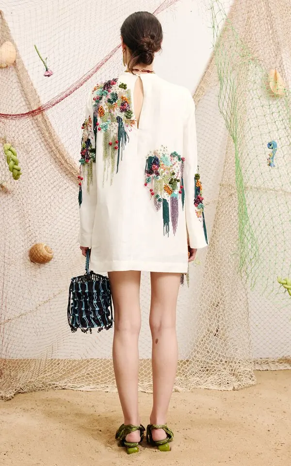 ALEMAIS Florencia Beaded Linen-blend Mini Dress