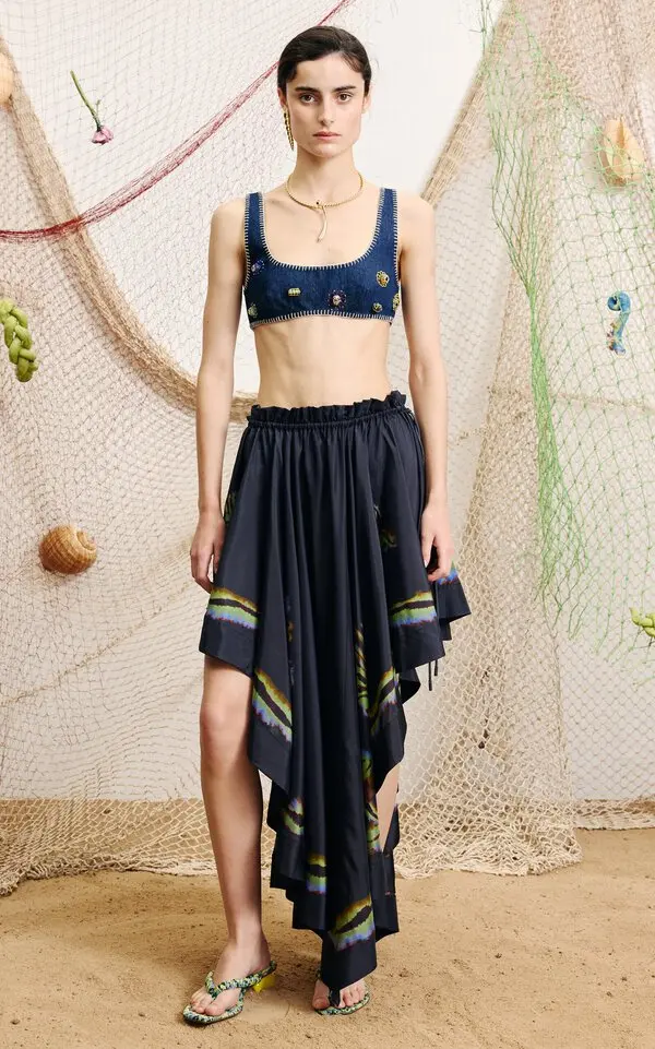 ALEMAIS Celestine Embellished Denim Bandeau Top - Blue
