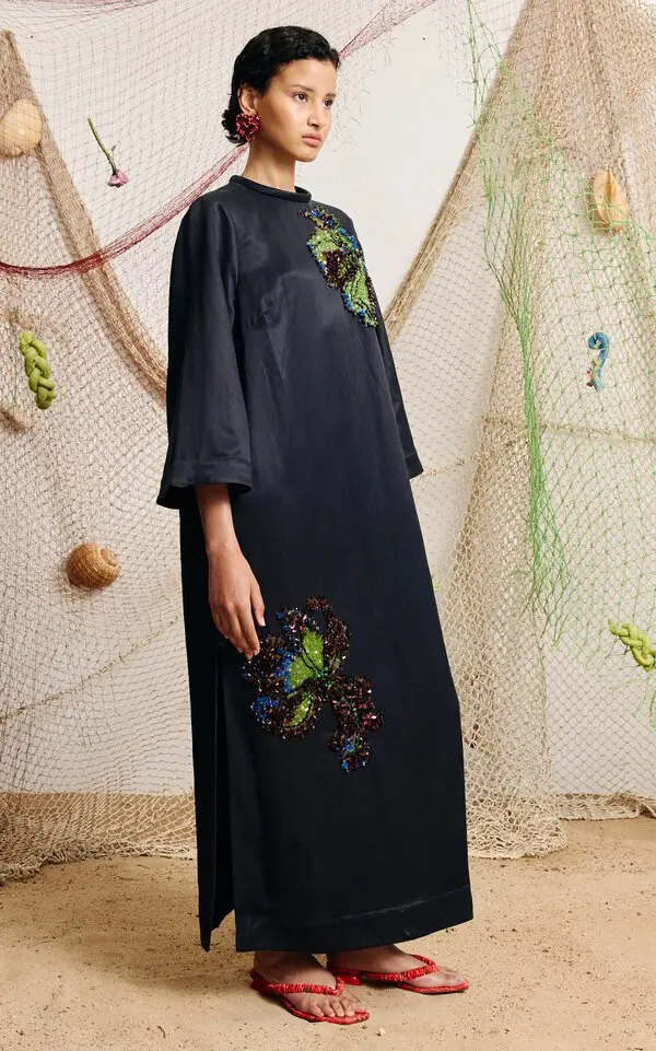 ALEMAIS Martina Beaded Linen-blend Maxi Dress