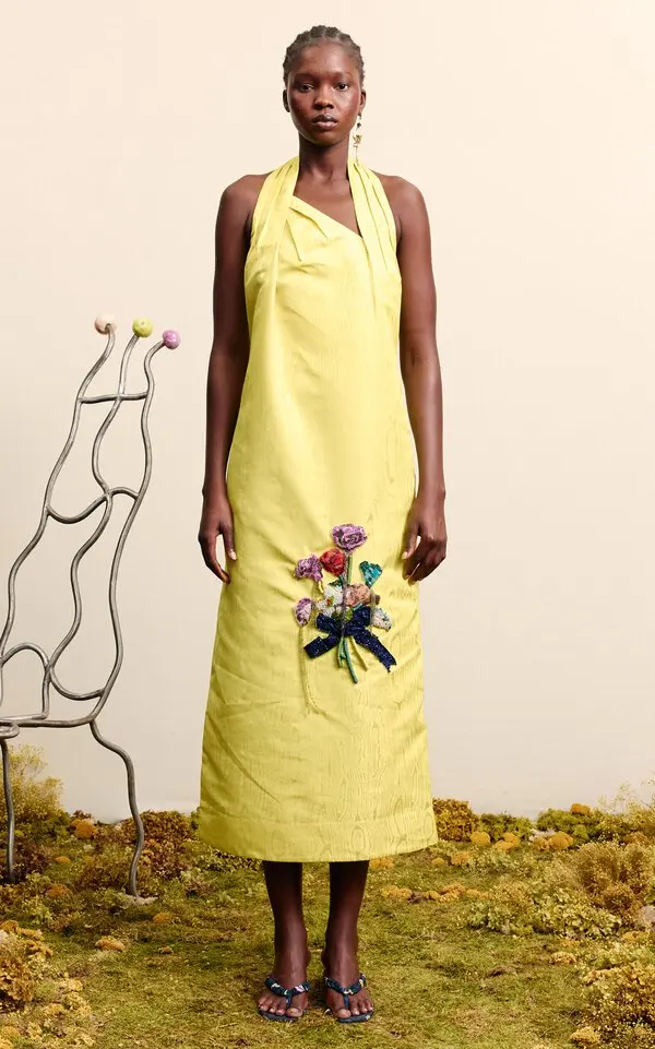 ALEMAIS Teo Beaded Twill Midi Dress