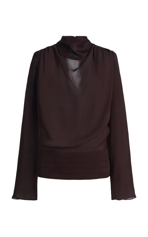 KALLMEYER Thea Cummerbund Silk Charmeuse Top - Brown