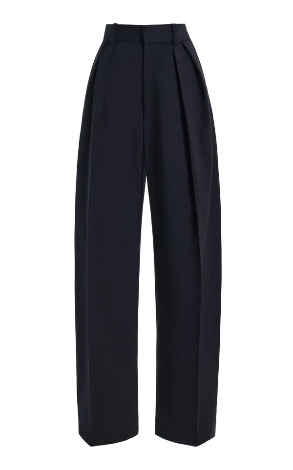 KALLMEYER Joel Pleated Straight Leg Wool Suiting Trousers - Black
