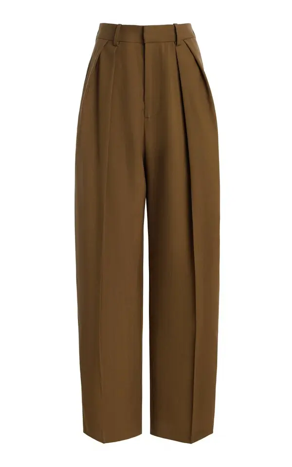 KALLMEYER Joel Pleated Straight Leg Wool Suiting Trousers - Brown