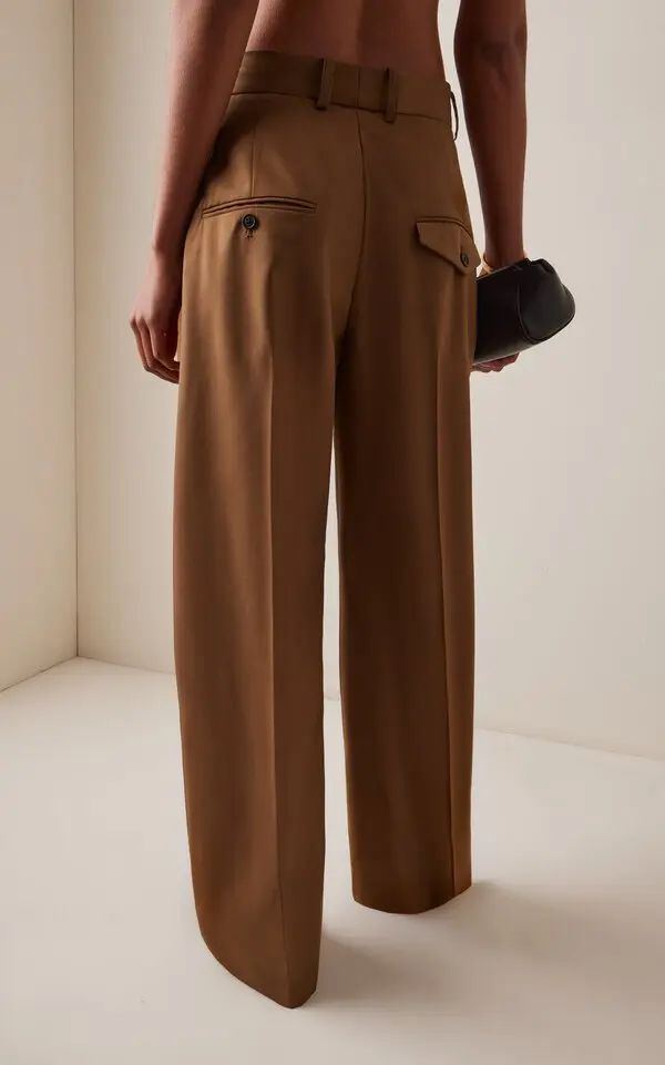 KALLMEYER Joel Pleated Straight Leg Wool Suiting Trousers - Brown