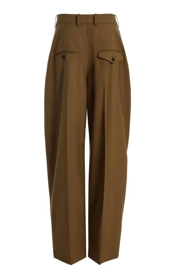 KALLMEYER Joel Pleated Straight Leg Wool Suiting Trousers - Brown