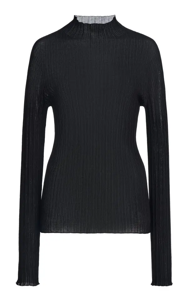 KALLMEYER Jordan Mock Neck Superfine Cotton Rib Longsleeve Top - Black