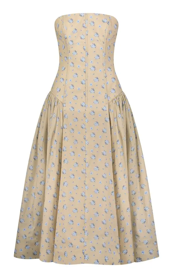 Lela Rose Printed Cotton Strapless Dress