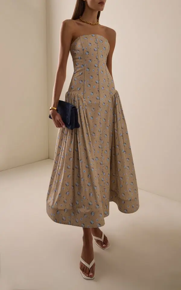 Lela Rose Printed Cotton Strapless Dress