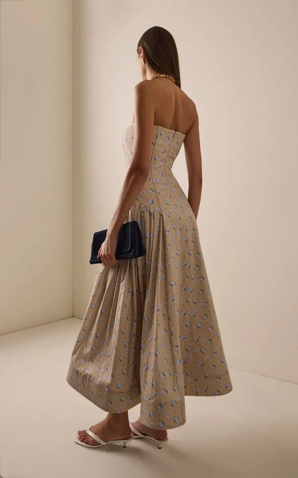Lela Rose Printed Cotton Strapless Dress