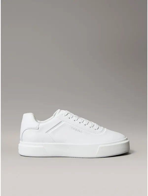 Calvin Klein Leather Embossed Logo Sneakers - Triple Bright White