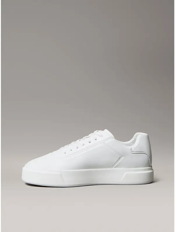 Calvin Klein Leather Embossed Logo Sneakers - Triple Bright White