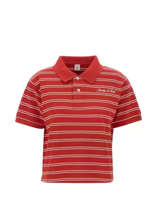 SPORTY & RICH Logo Embroidered Striped Polo Shirt - Red