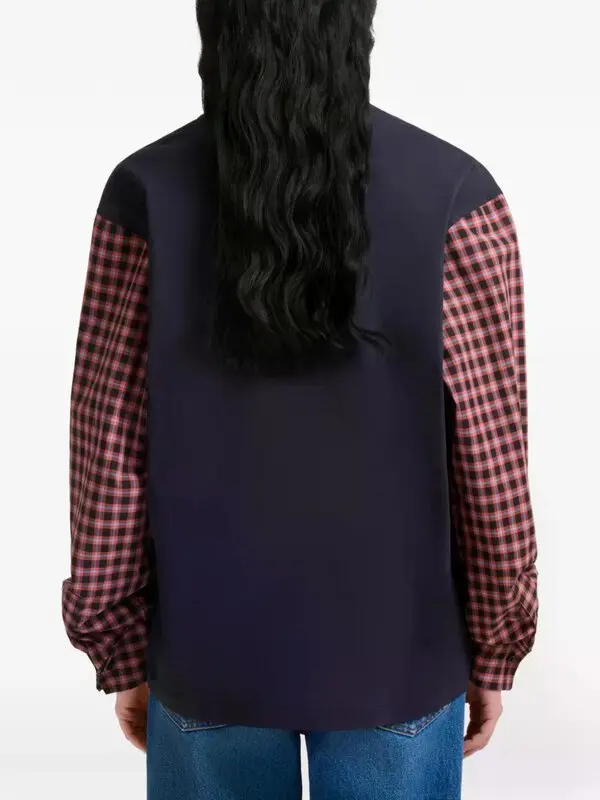 Marni Deep Cotton T-shirt With Checked Shirt-sleeves