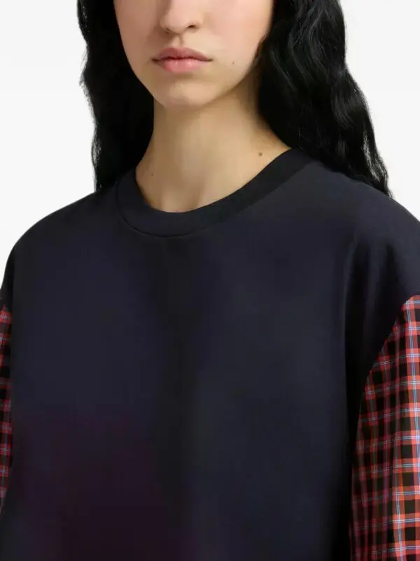 Marni Deep Cotton T-shirt With Checked Shirt-sleeves