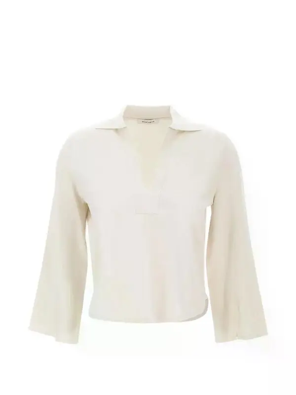 KANGRA V-neck Blouse With Slit Cuffs - Neutrals