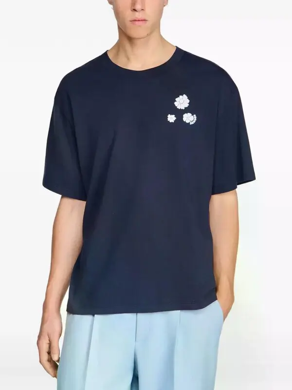 Sandro Flower Print Cotton T-shirt - Blue