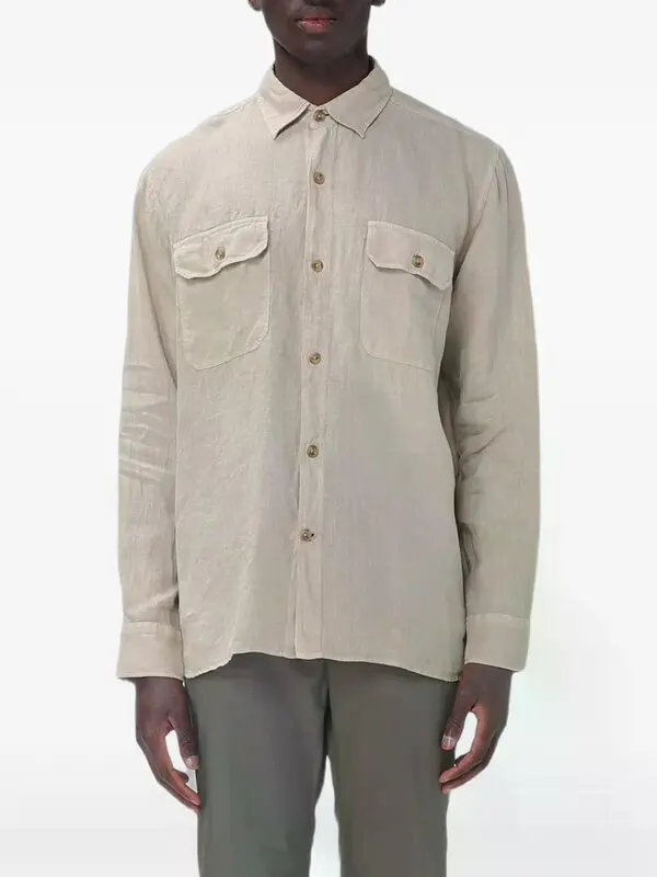 BROOKSFIELD Utility-pocket Linen Shirt - Green
