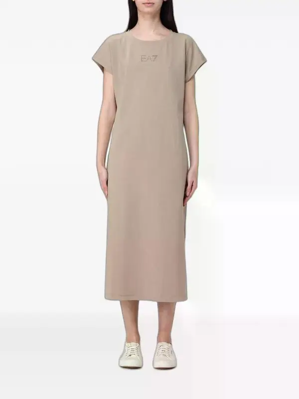 EA7 Emporio Armani Logo Print T-shirt Midi Dress - Neutrals