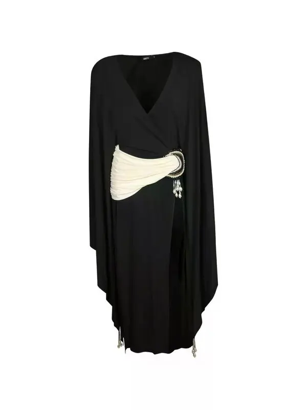 Amen Embellished Midi Dress With Cape Sleeves - Black