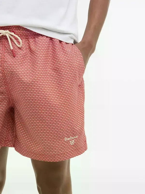 Barbour Geometric-print Drawstring Swim Shorts - Red
