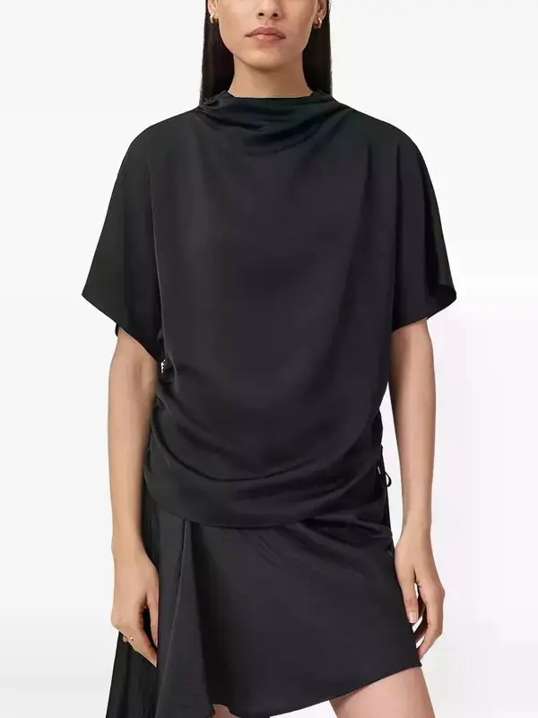 ALLSAINTS Leslie Ruched Cowl Neck Top - Black