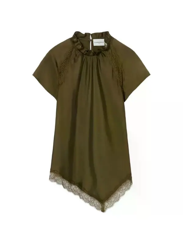 Claudie Pierlot Lace-trimmed Ruffled Neck Top