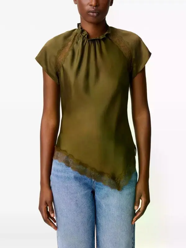 Claudie Pierlot Lace-trimmed Ruffled Neck Top