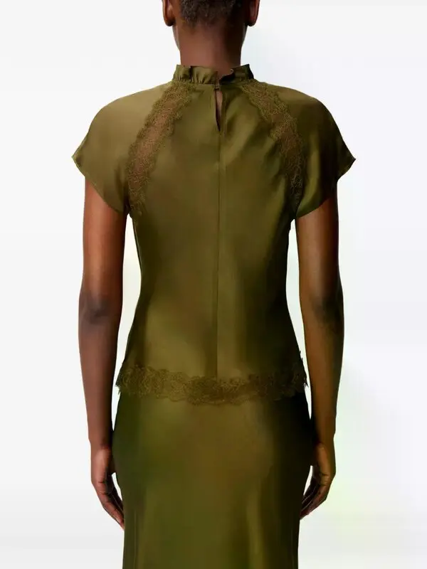 Claudie Pierlot Lace-trimmed Ruffled Neck Top