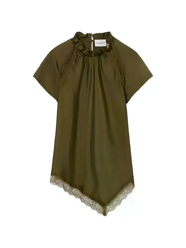 Claudie Pierlot Satin Victorian Collar Top With Lace Panels - Green