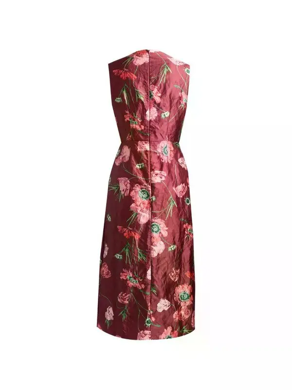 Erdem Textured Satin Floral Print Midi Dress - Red