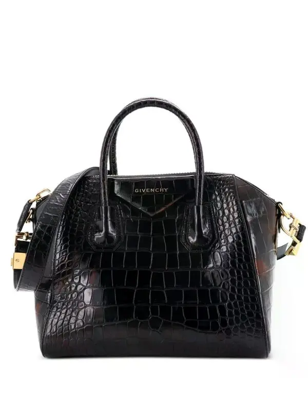 Givenchy Antigona Crocodile Embossed Leather Satchel - Black