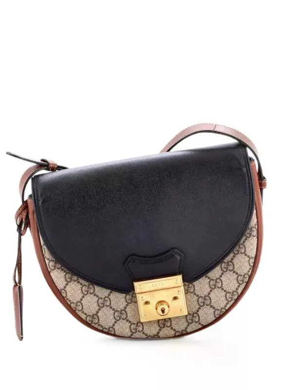 Gucci Padlock Saddle Shoulder Bag In Gg Coated Canvas And Leather - Brown