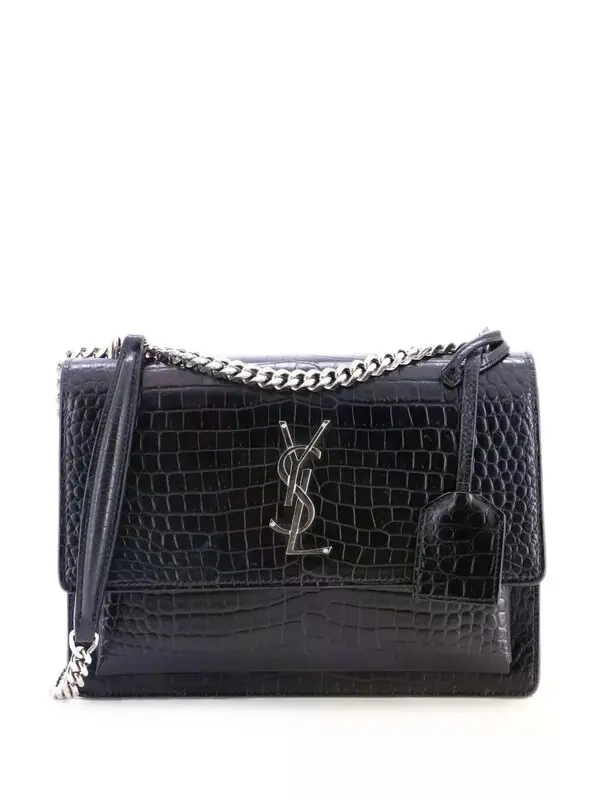 Saint Laurent Medium Croc Effect Leather Crossbody Bag - Black