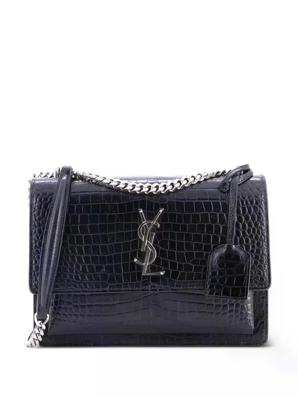 Saint Laurent Medium Croc Effect Leather Crossbody Bag - Black