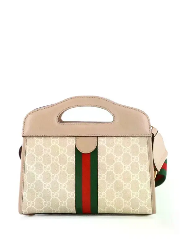 Gucci Ophidia Cut Out Handle Bag Gg Coated Canvas With Leather Small Shoulder Bag - Neutrals