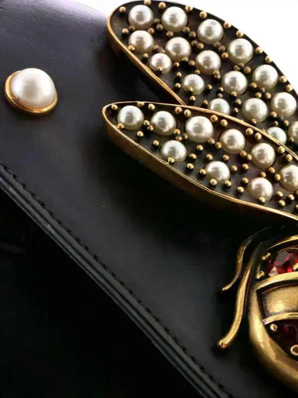 Gucci Broadway Pearly Bee Embellished Leather Mini Shoulder Bag