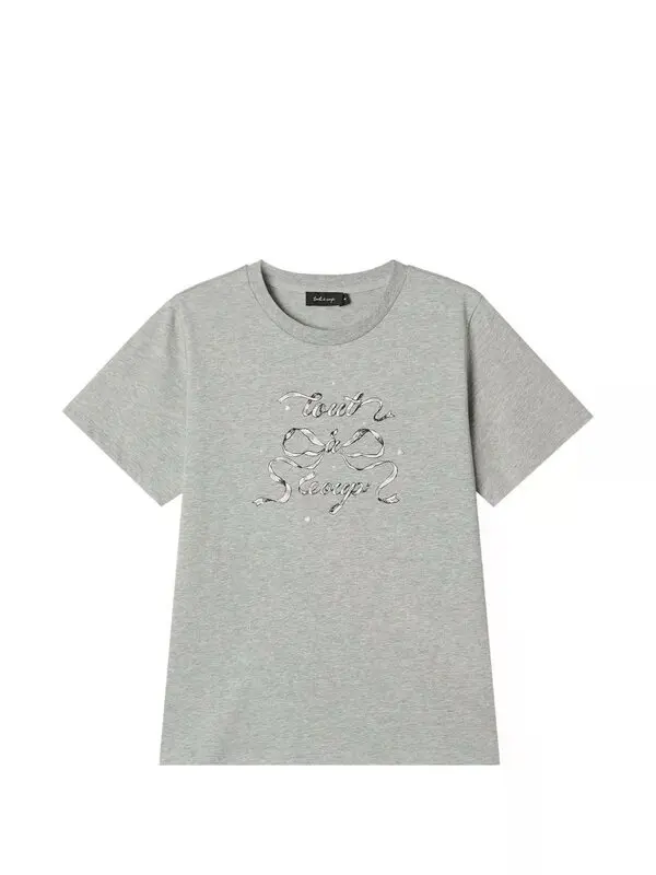 TOUT A COUP Bow-print Faux-pearl Embellished T-shirt - Grey
