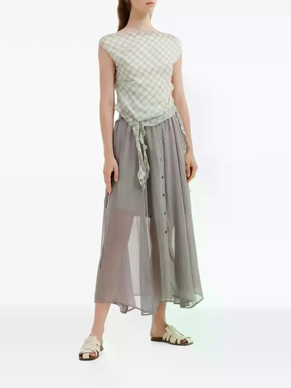 B+AB Cream And Grey Check Pattern Ruffled Top - Neutrals
