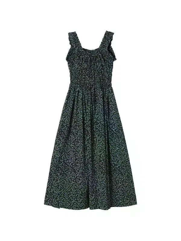 B+AB Floral Print Shirred Midi Dress - Black